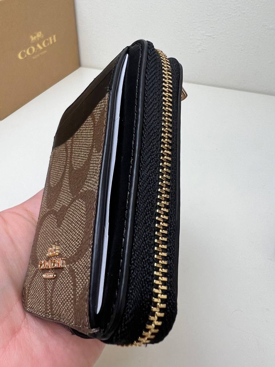 Coach Zip Chain Cardcase in Signature Khaki Brown Multi – Exclusively USA