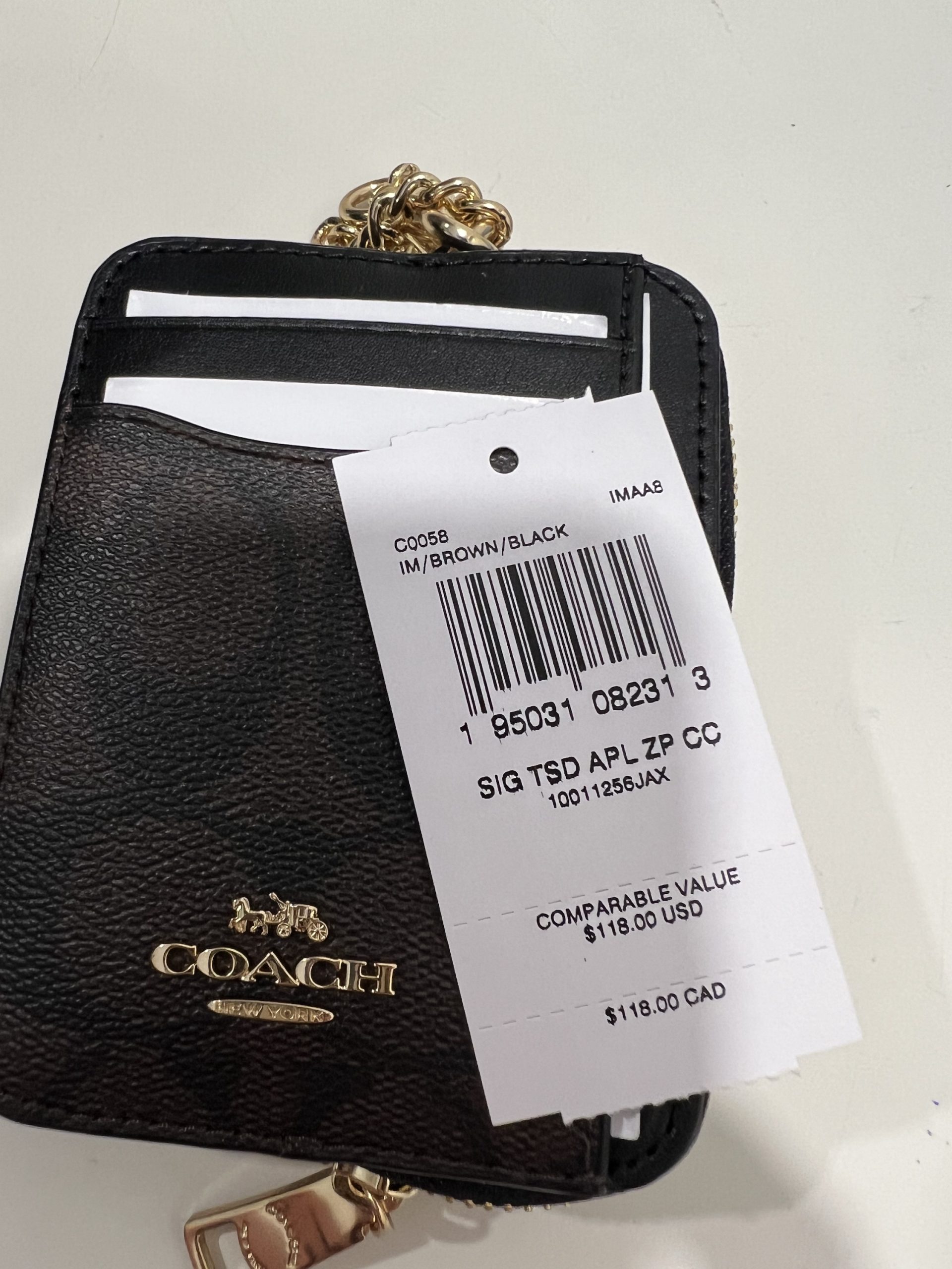 Coach Zip Chain Cardcase in Signature Brown Black – Exclusively USA