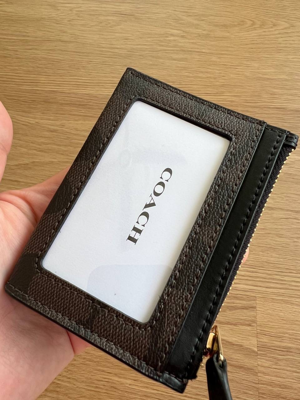 Coach Skinny ID Zip Card Case in Signature Brown Black – Exclusively USA