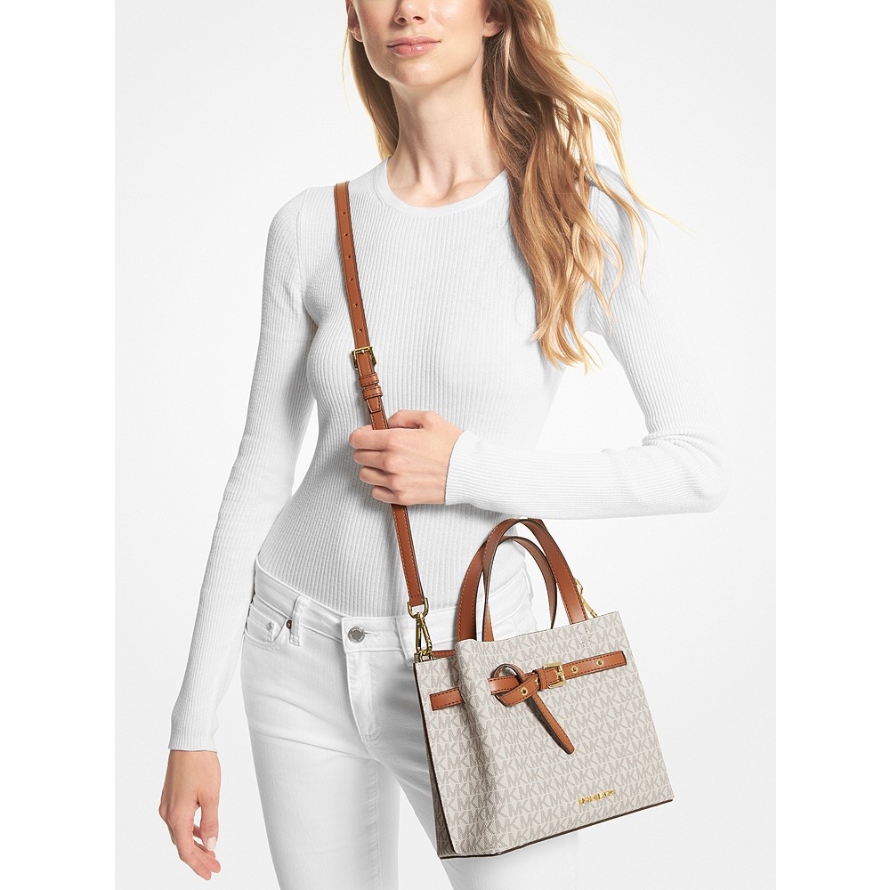 Michael Kors Emilia Small Satchel in Signature Vanilla – Exclusively USA