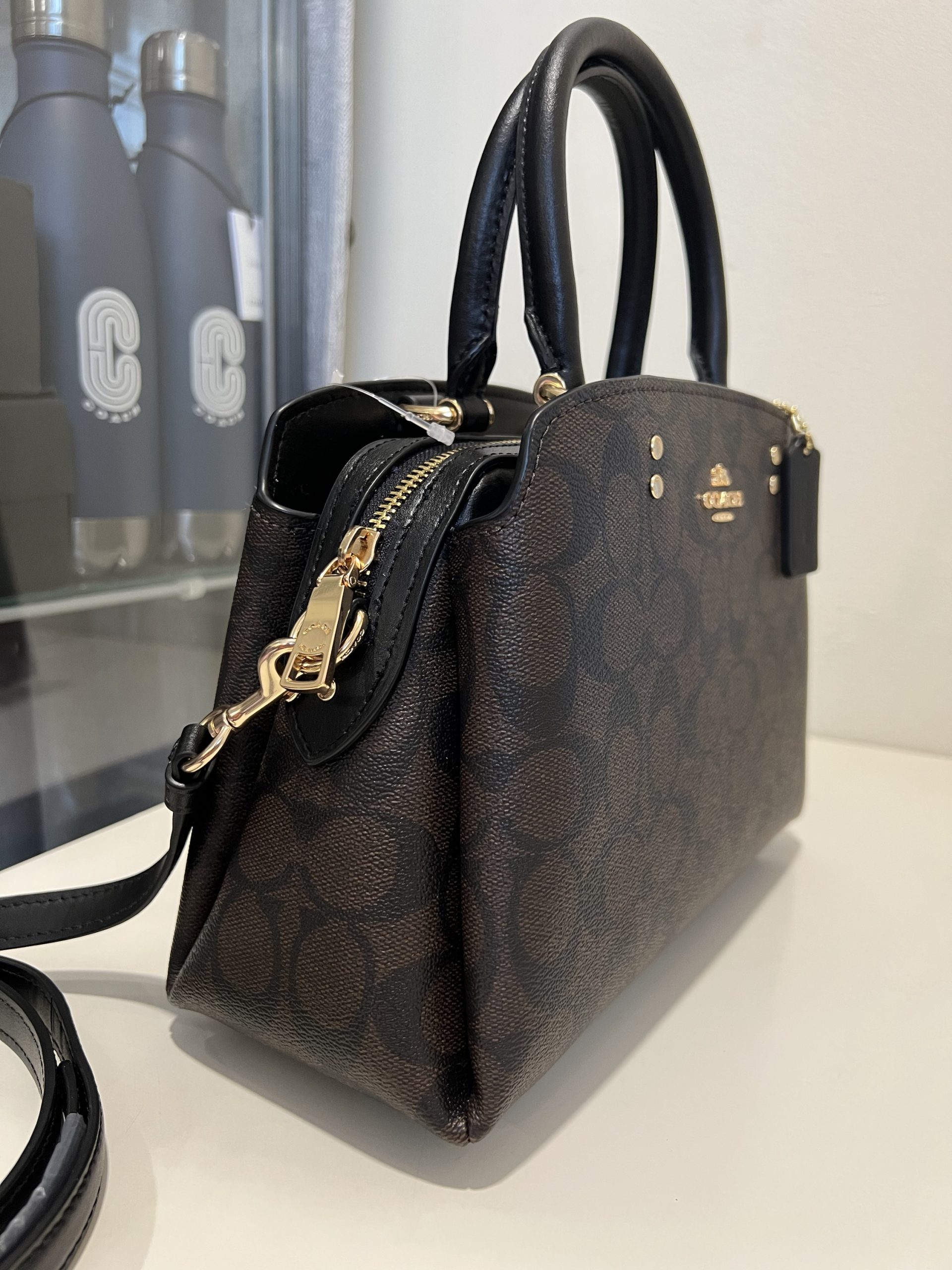 Coach Mini Lillie Carryall in Signature Brown Black – Exclusively USA
