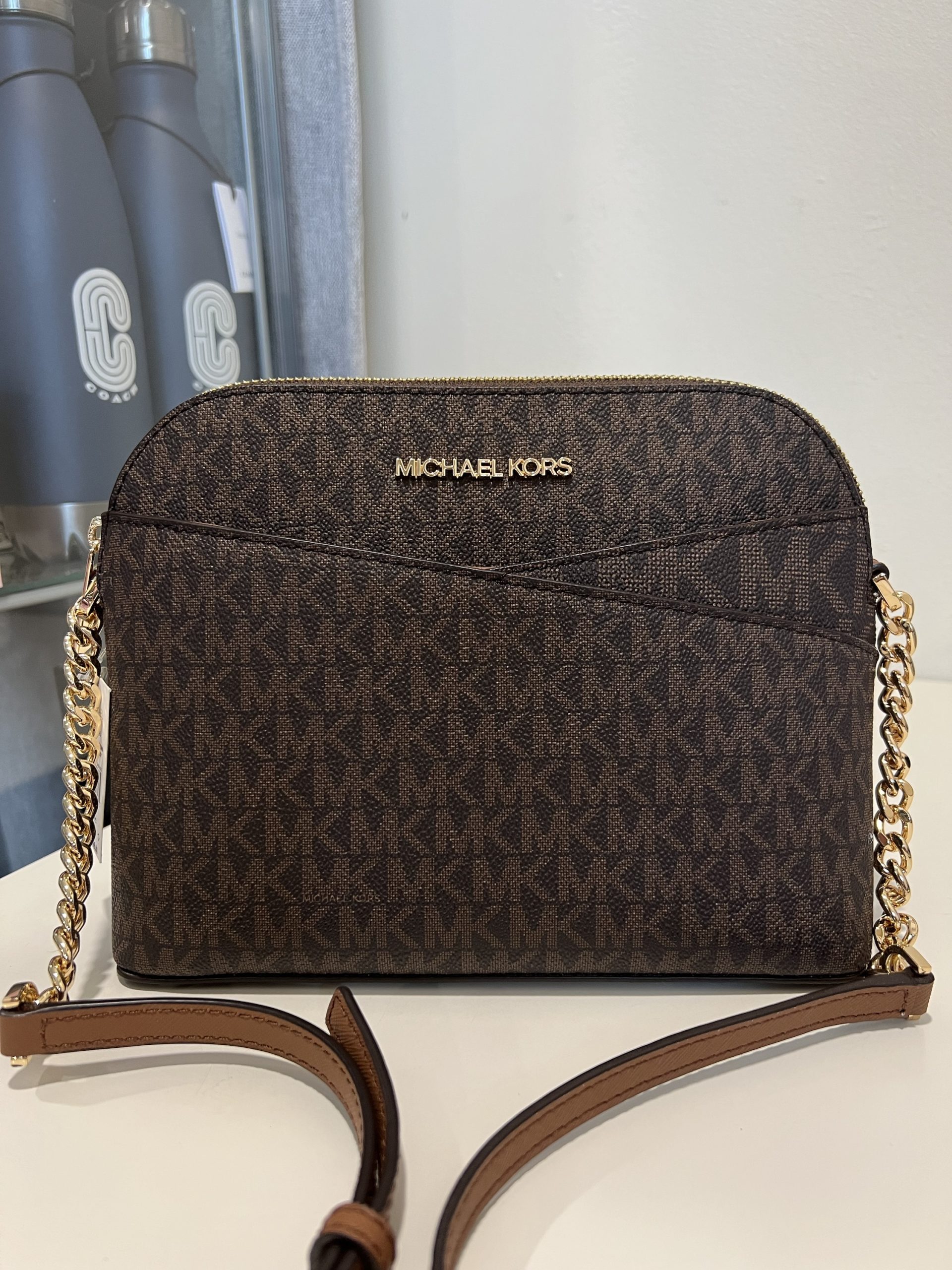 Michael Kors Jet Set Travel Medium Dome Crossbody in Signature Brown – Exclusively USA
