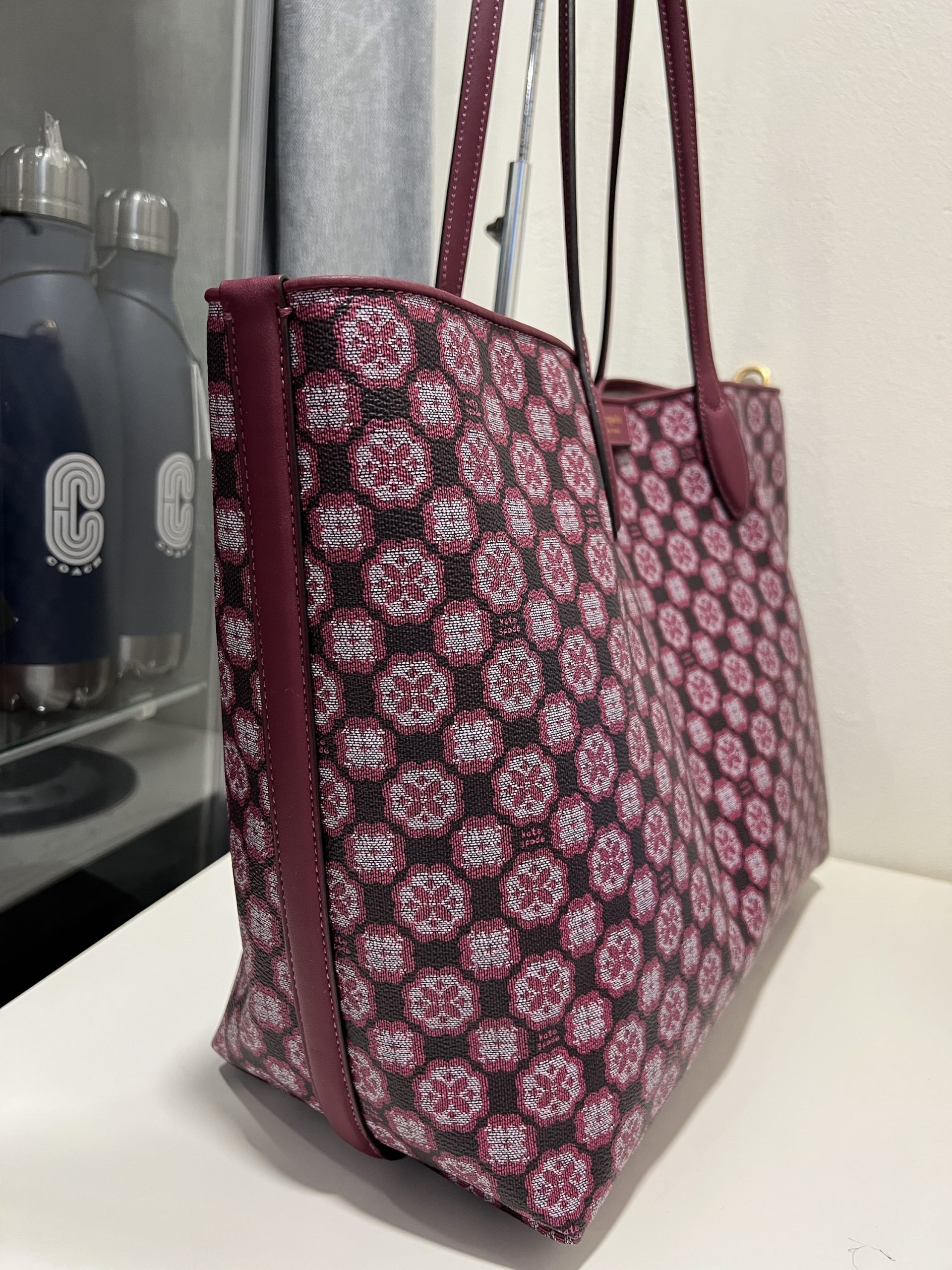 Kate Spade Spade Flower Monogram Sutton Medium Tote in Signature Garnet ...