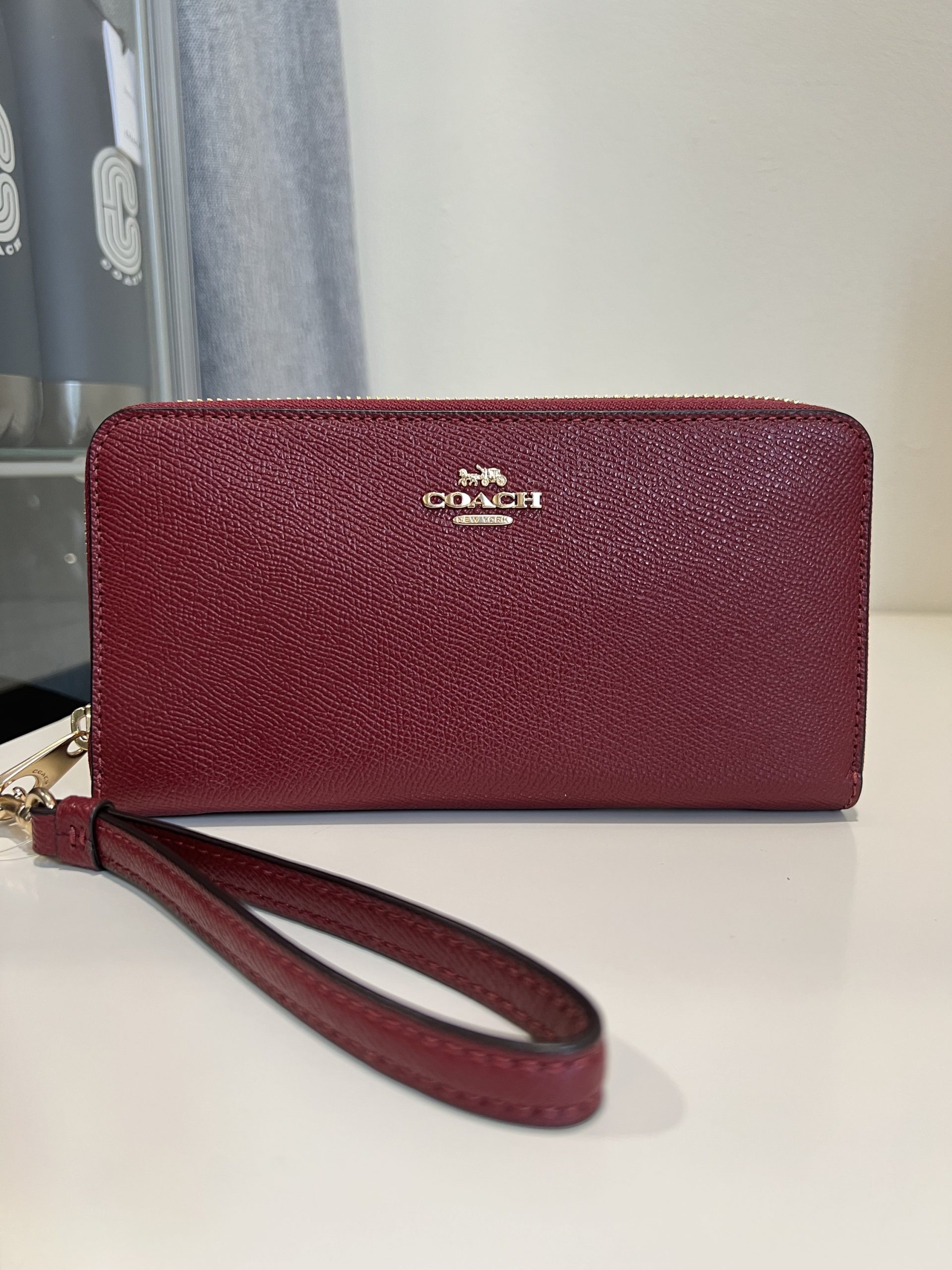 Coach Long Zip Around Wallet in Crossgrain Leather Cherry – Exclusively USA