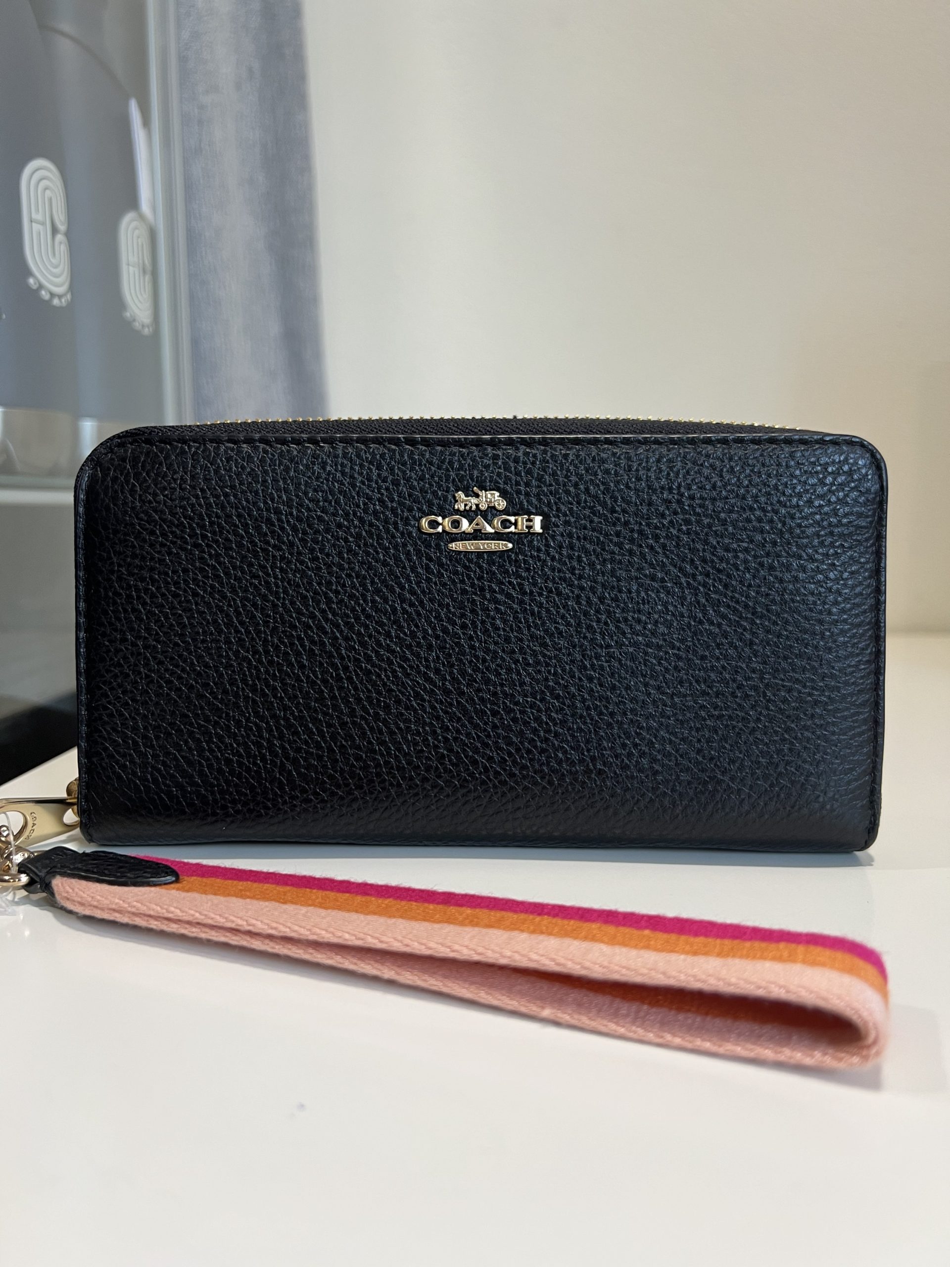 Coach Long Zip Around Wallet with Webbing Strap in Black – Exclusively USA