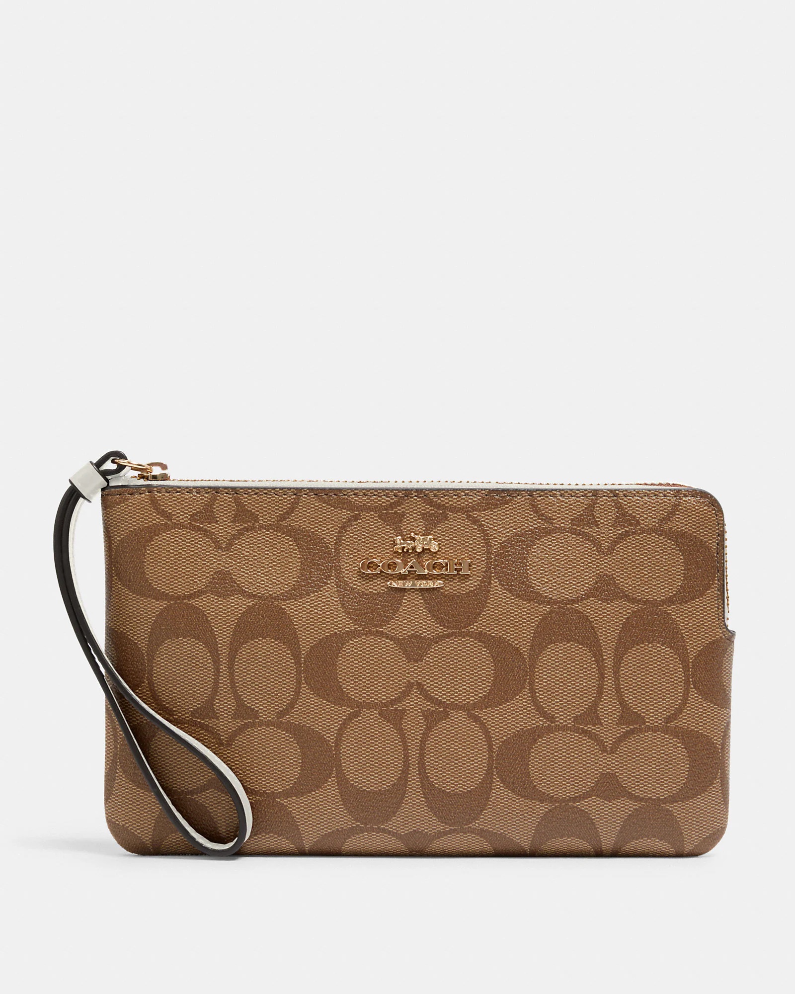 Coach Corner Zip Large Wristlet in Signature Khaki Chalk – Exclusively USA
