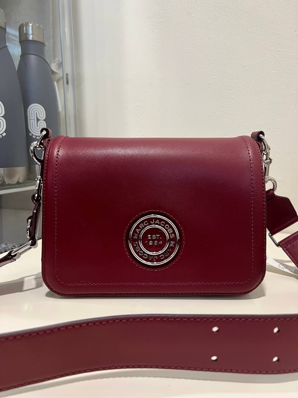 Marc Jacobs Signet Leather Flap Crossbody in Pomegranate – Exclusively USA