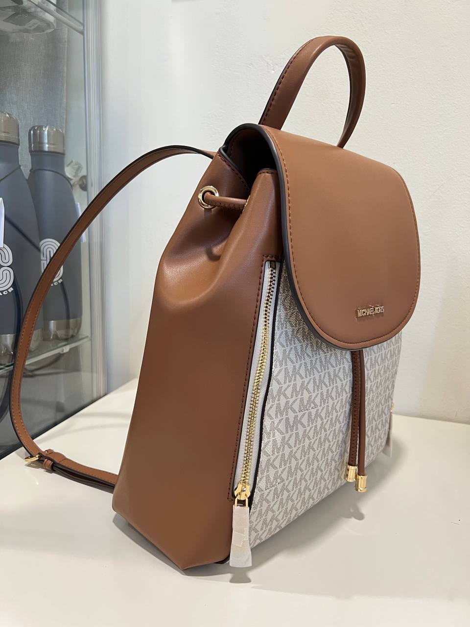 Michael Kors Phoebe Medium Flap Backpack in Signature Vanilla ...