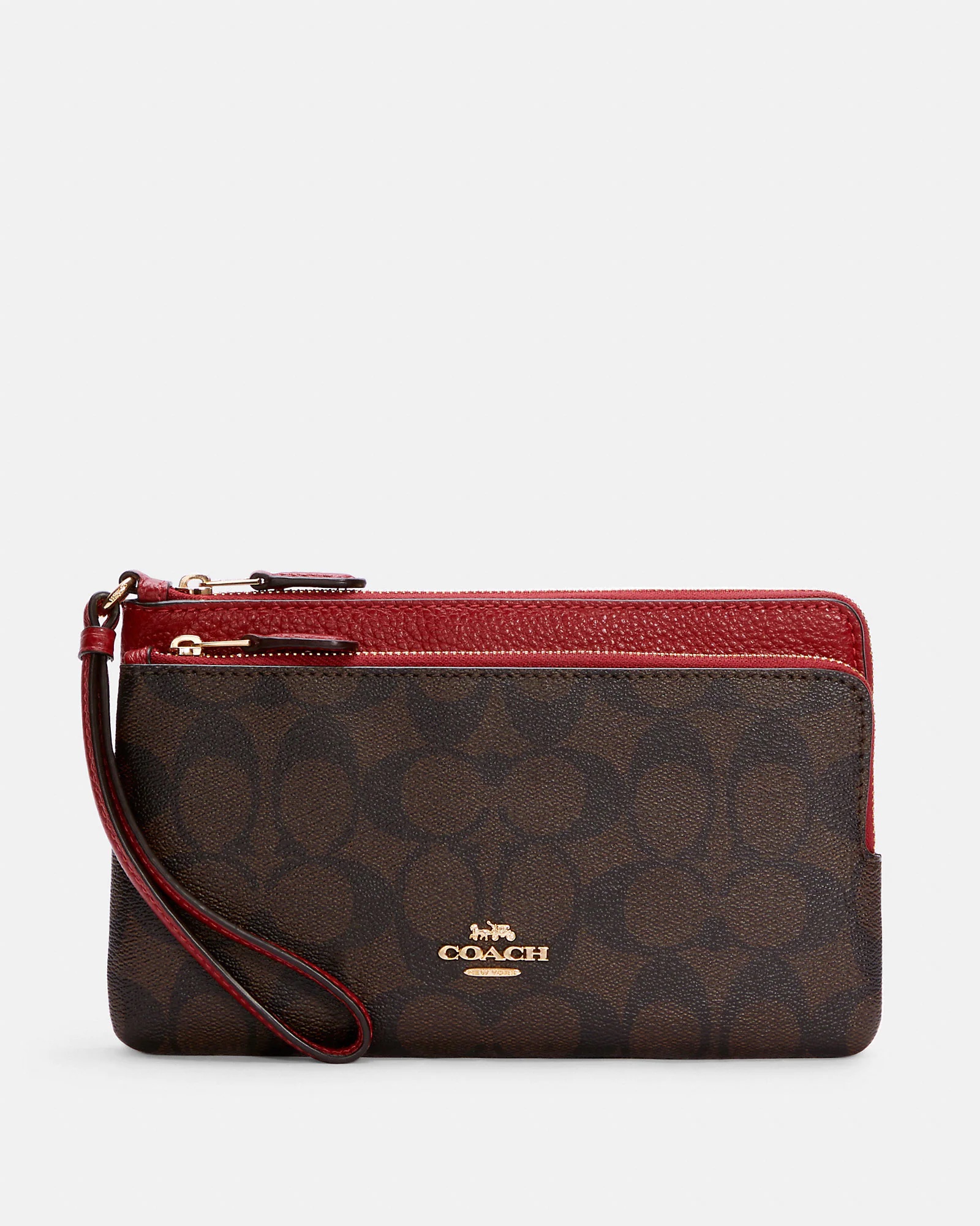 Coach Double Zip Wallet In Signature Brown Red – Exclusively USA